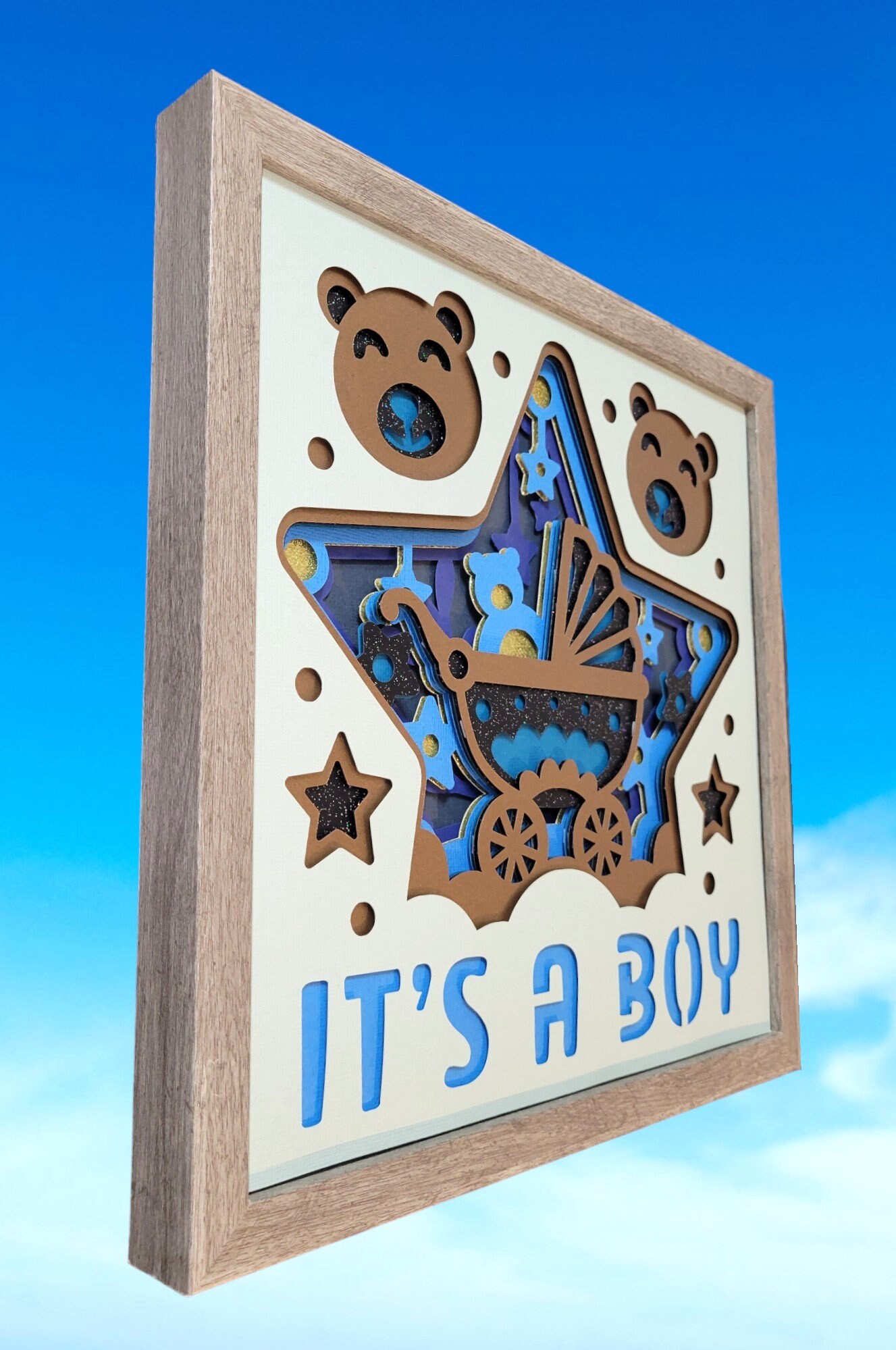 Handmade Gender Reveal Boy Shadow Box 3d Layered Wall Art 12x12 Framed ...