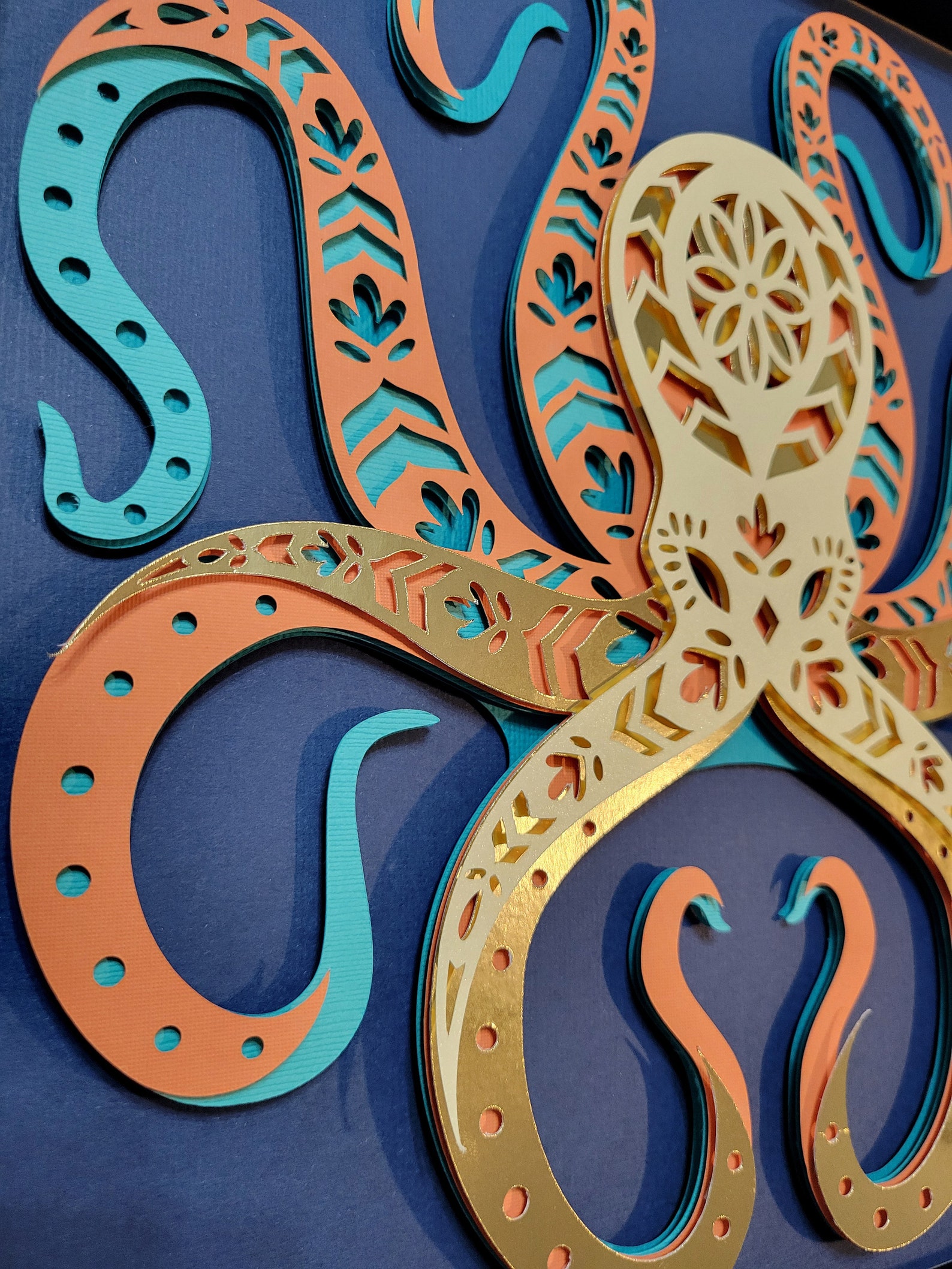 Handmade Octopus Shadow Box 3d Layered Wall Art 12x12 Framed Home Decor ...