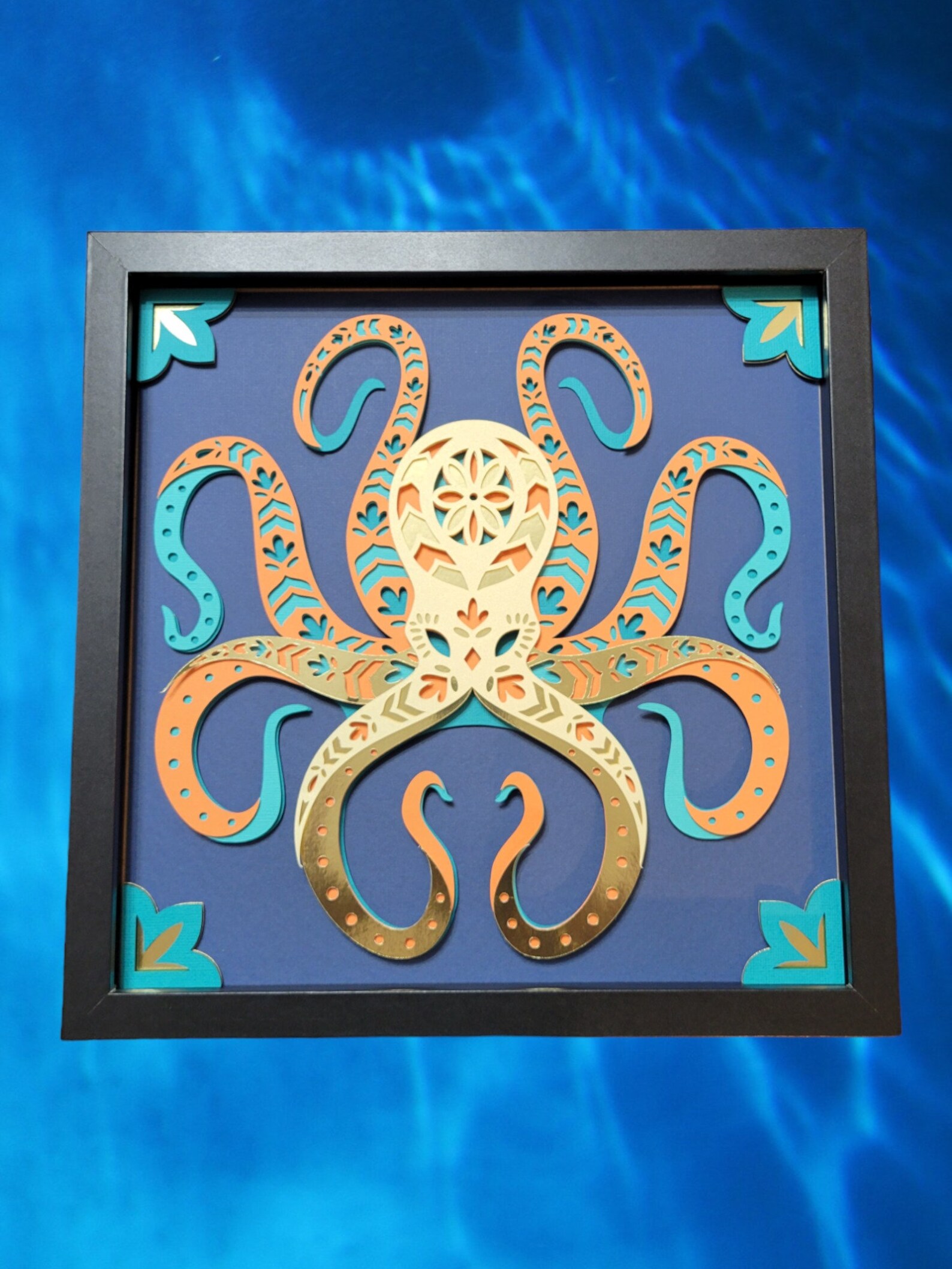 Handmade Octopus Shadow Box 3d Layered Wall Art 12x12 Framed Home Decor ...