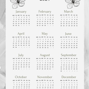 2024 Yearly Printable Calendar (PDF Files Included) - Etsy