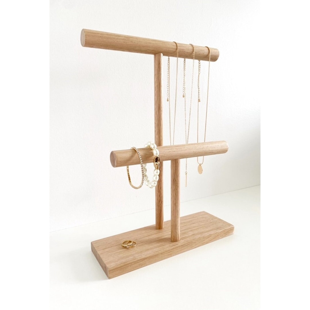 Double Jewellery Stand - Wood Necklace Stand, Timber Bracelet Stand ...