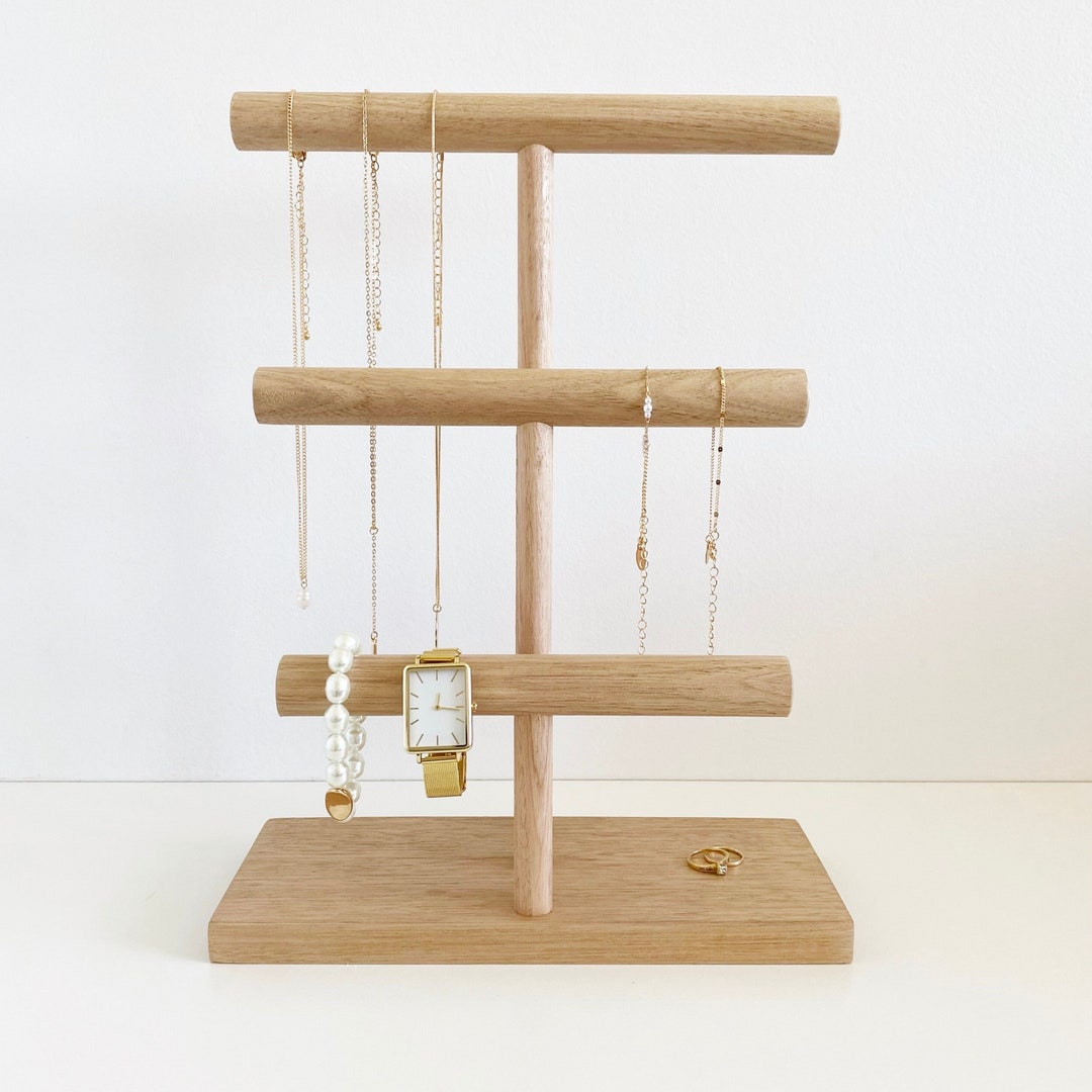 Triple Jewellery Stand - Wood Necklace Stand, Timber Bracelet Stand ...
