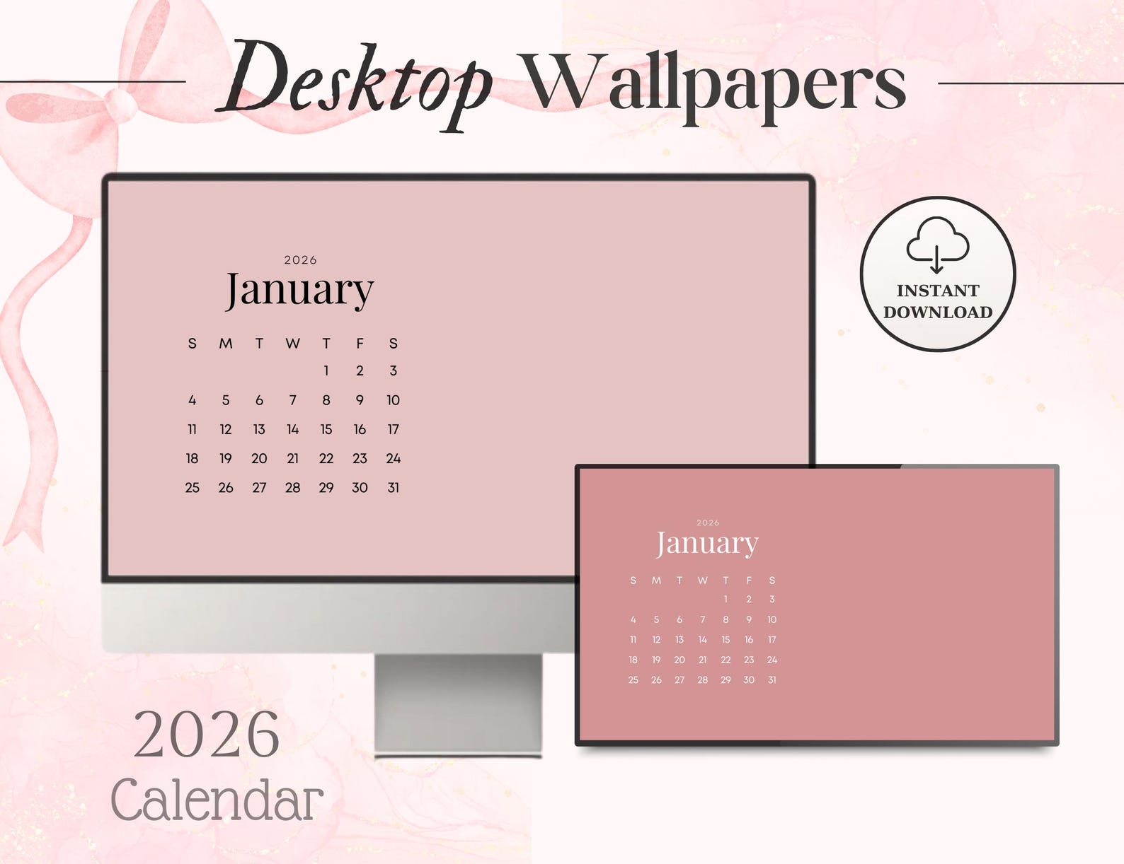 2026 Pink Monthly Desktop Calendar Wallpaper Calendar Background ...