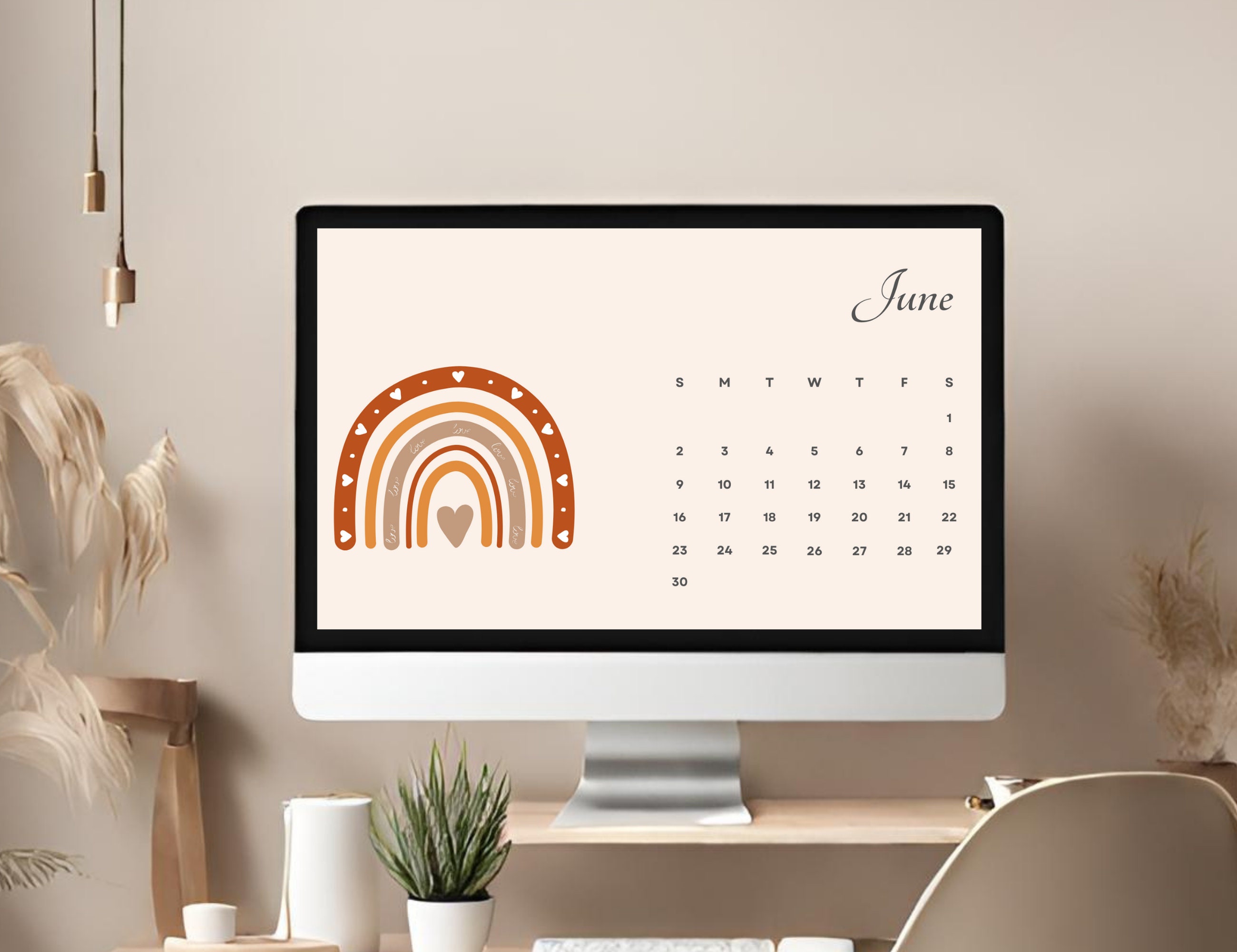 Rainbow Boho Digital Wallpaper 2024 Monthly Desktop Calendar Wallpaper ...