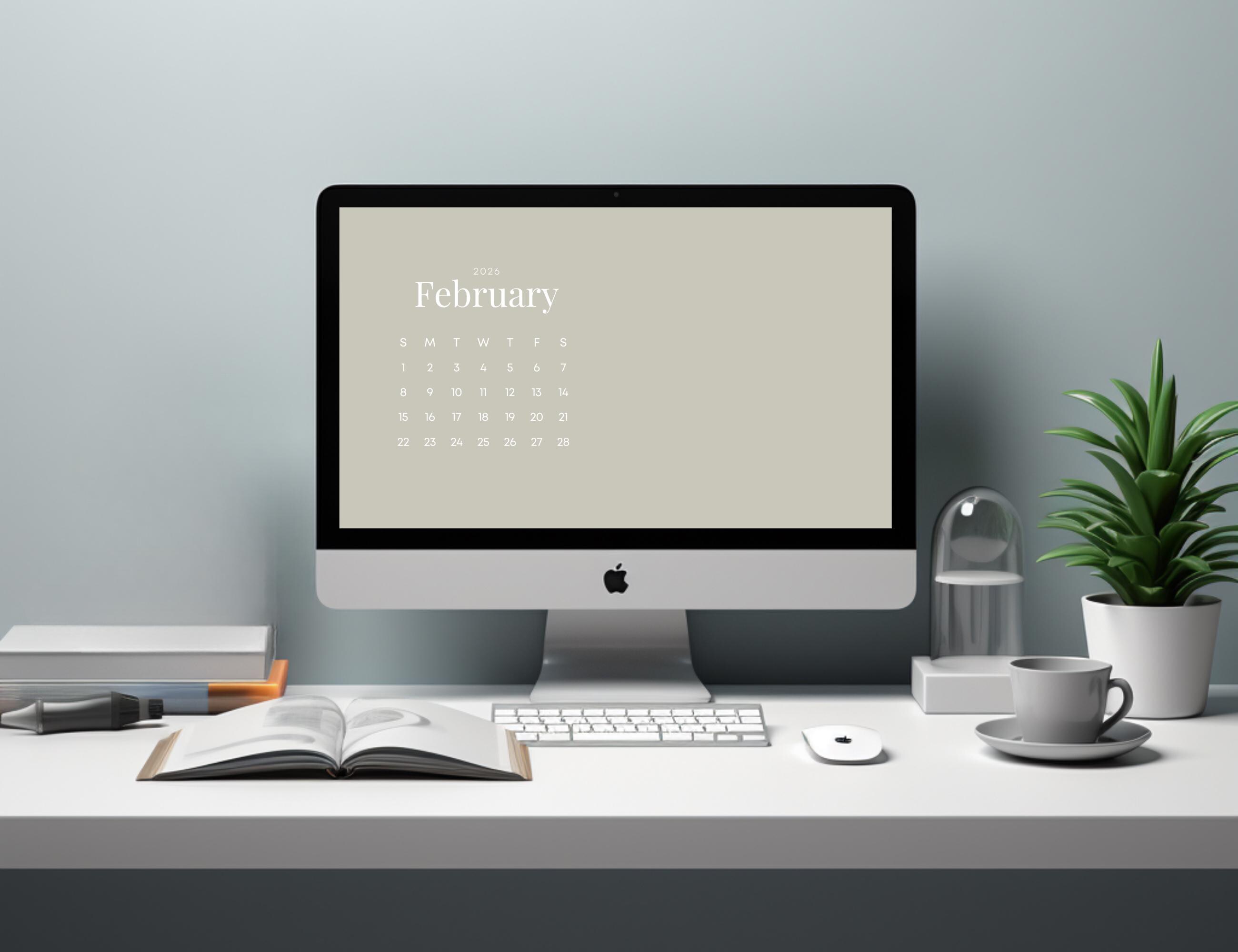 2026 Monthly Desktop Calendar Wallpaper Calendar Digital Background ...