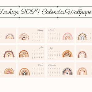 Rainbow Boho Digital Wallpaper 2024 Monthly Desktop Calendar Wallpaper ...