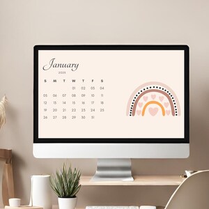 Boho Rainbow Desktop Calendar 2025 Monthly Digital Calendar Wallpaper ...