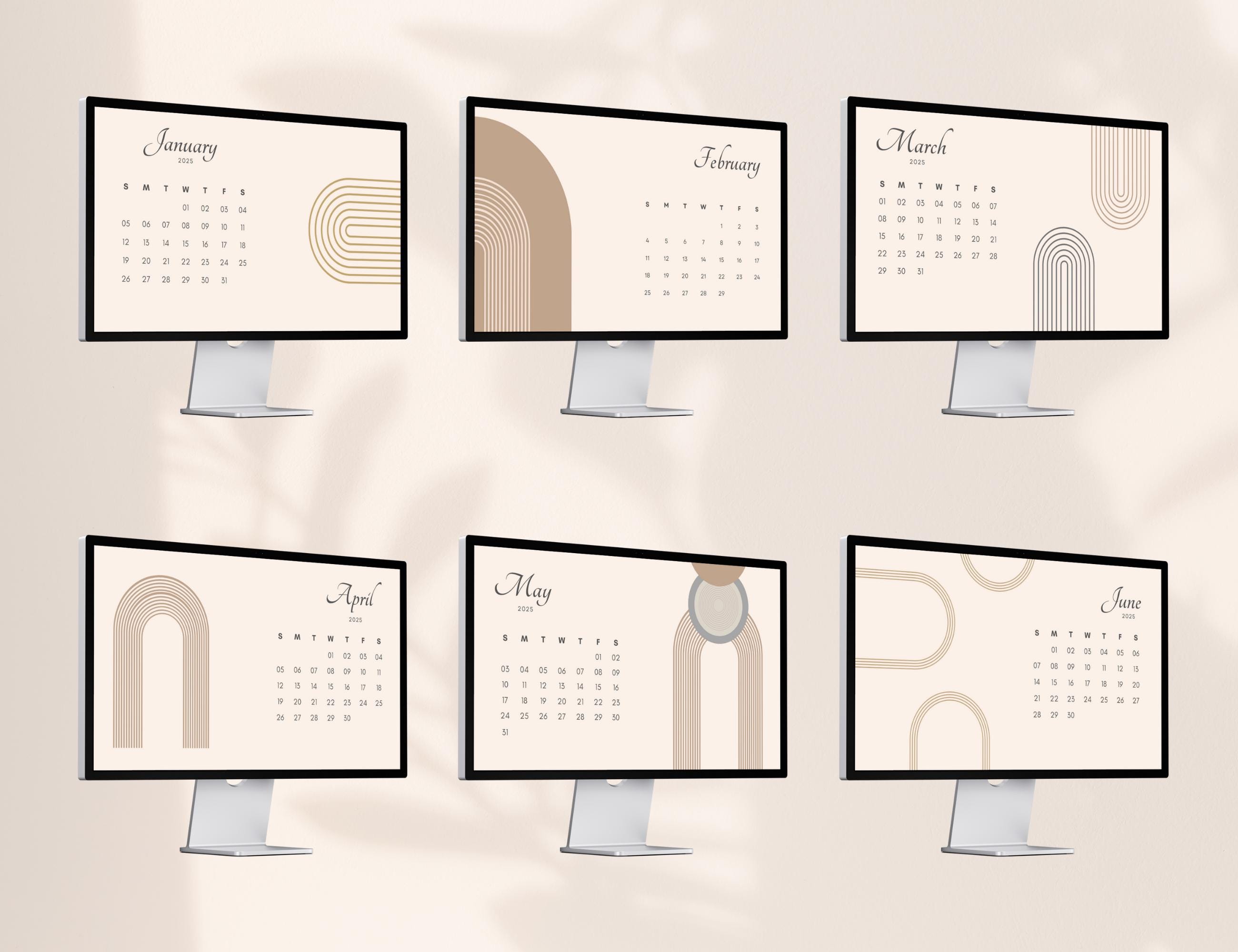 Boho Digital Desktop Wallpaper 2025 Monthly Calendar Background ...