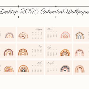 Boho Rainbow Desktop Calendar 2025 Monthly Digital Calendar Wallpaper ...