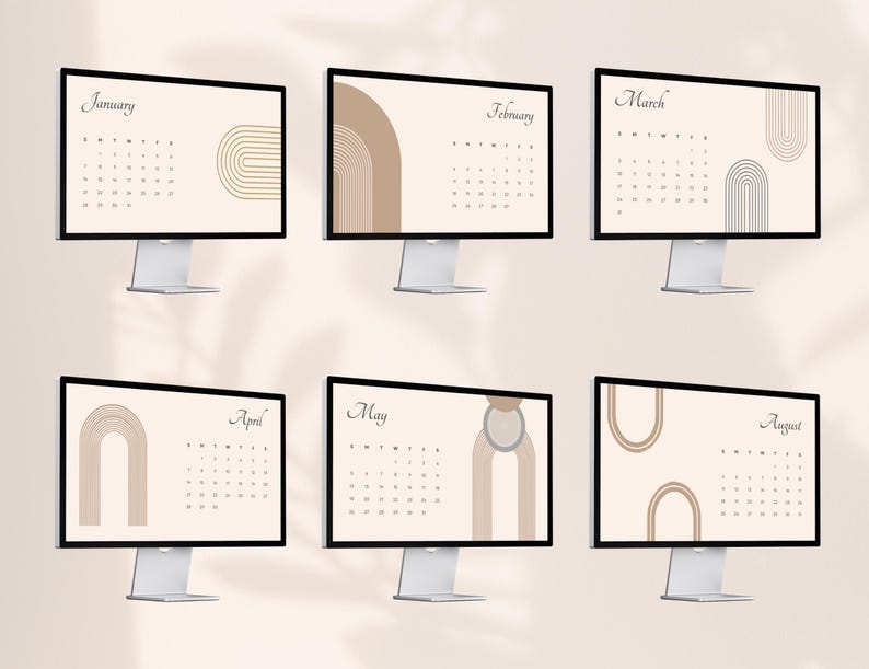 2026 Boho Digital Desktop Wallpaper Monthly Calendar Background ...