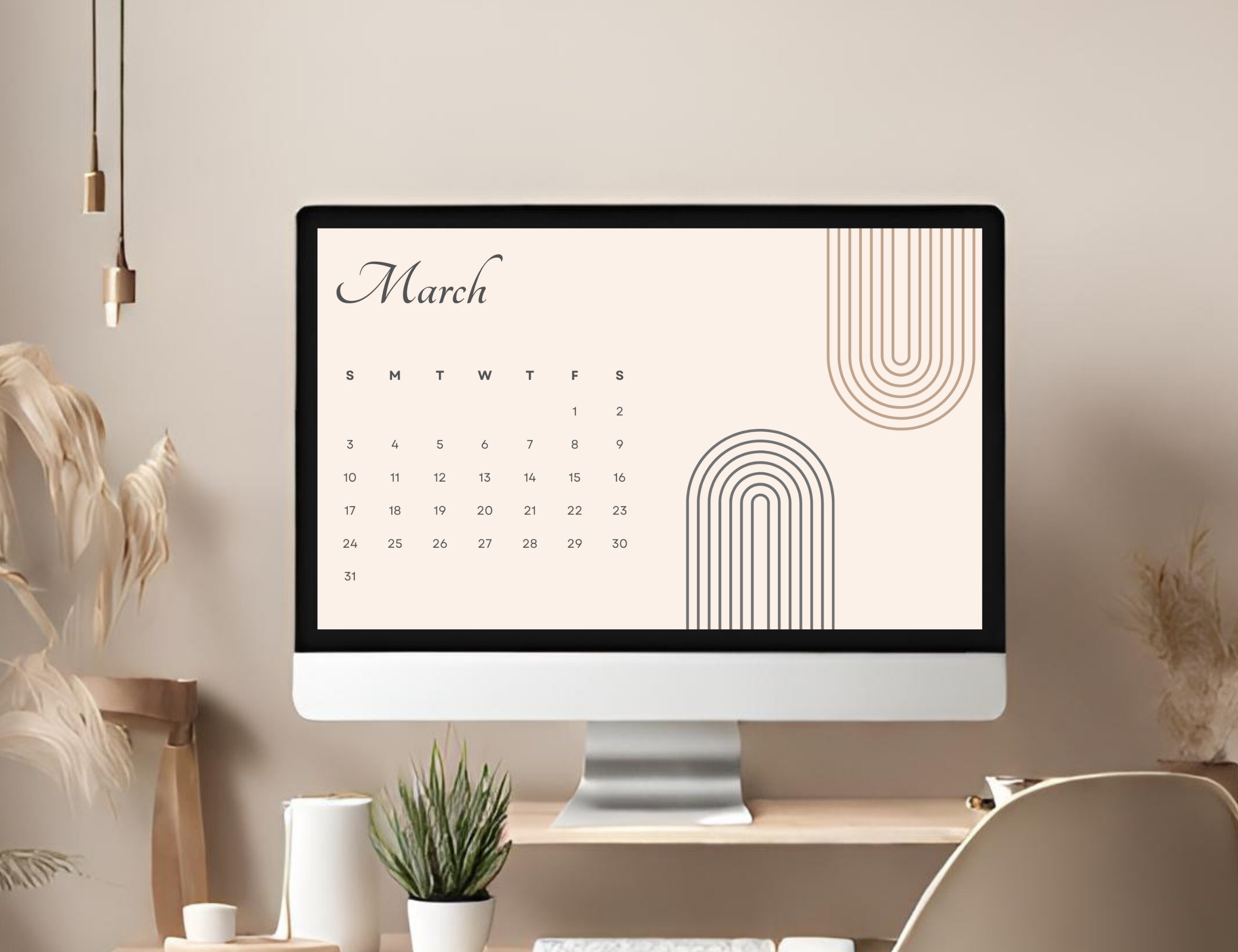 Boho Digital Wallpaper 2024 Monthly Desktop Calendar Wallpaper ...