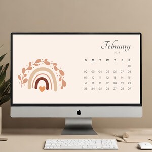 Boho Rainbow Desktop Calendar 2025 Monthly Digital Calendar Wallpaper ...