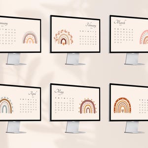 Boho Rainbow Desktop Calendar 2025 Monthly Digital Calendar Wallpaper ...