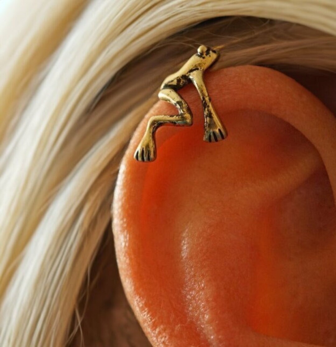 Frog Stud Earrings, Ear Cuff, Frog Ear Jewelry Silver, Animal Earring ...