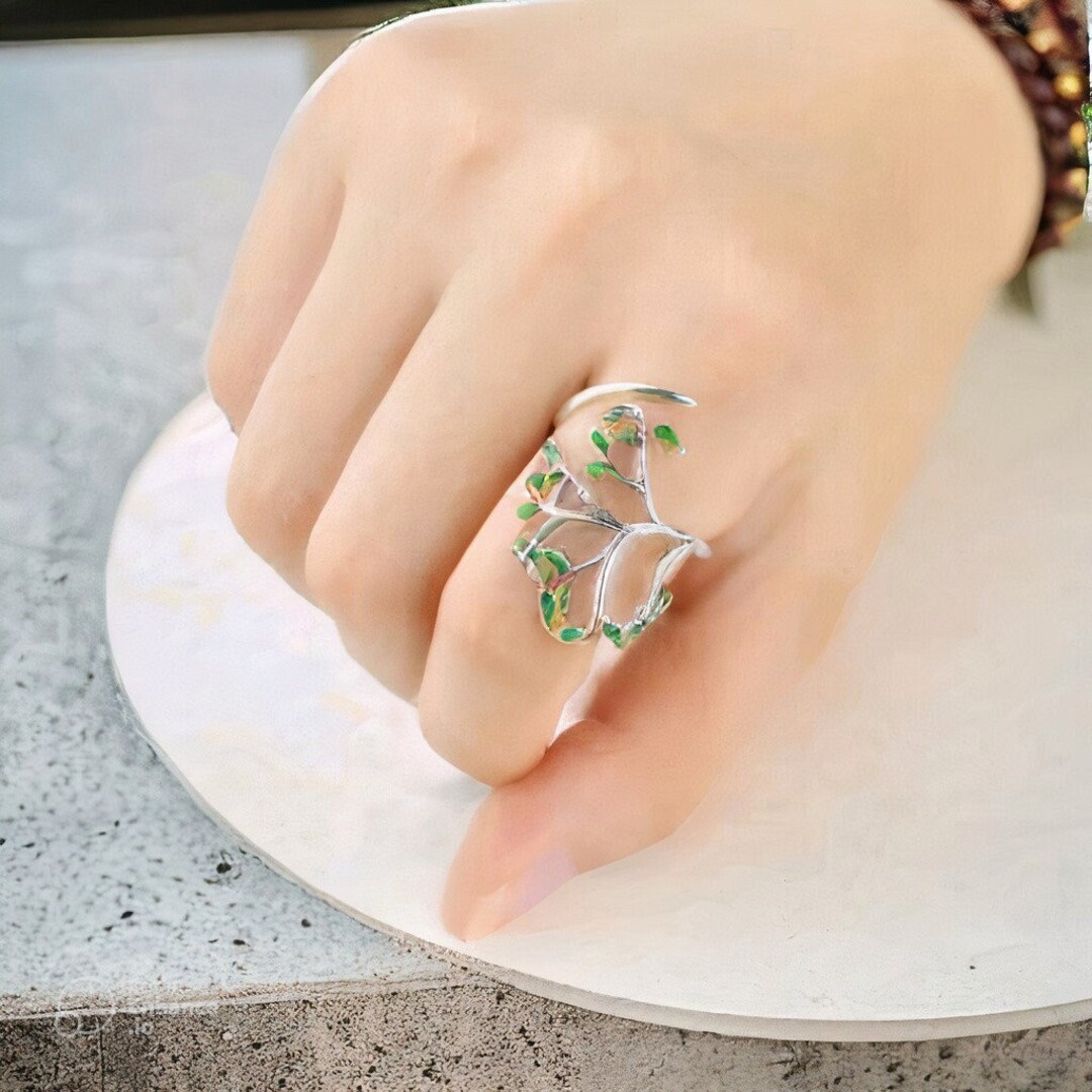 Dainty Leaf Ring, S925 Sterling Silver Leaf Ring Green Leaf Ring ...