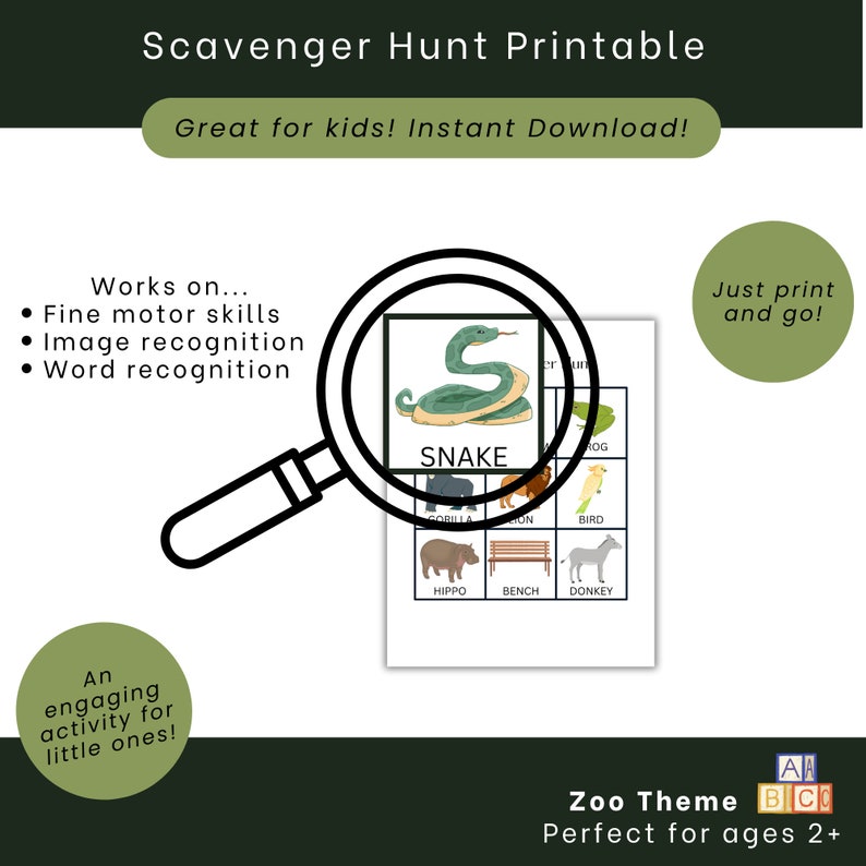 Zoo Scavenger Hunt Game for Kids, Preschool Activity, Scavenger Hunt ...