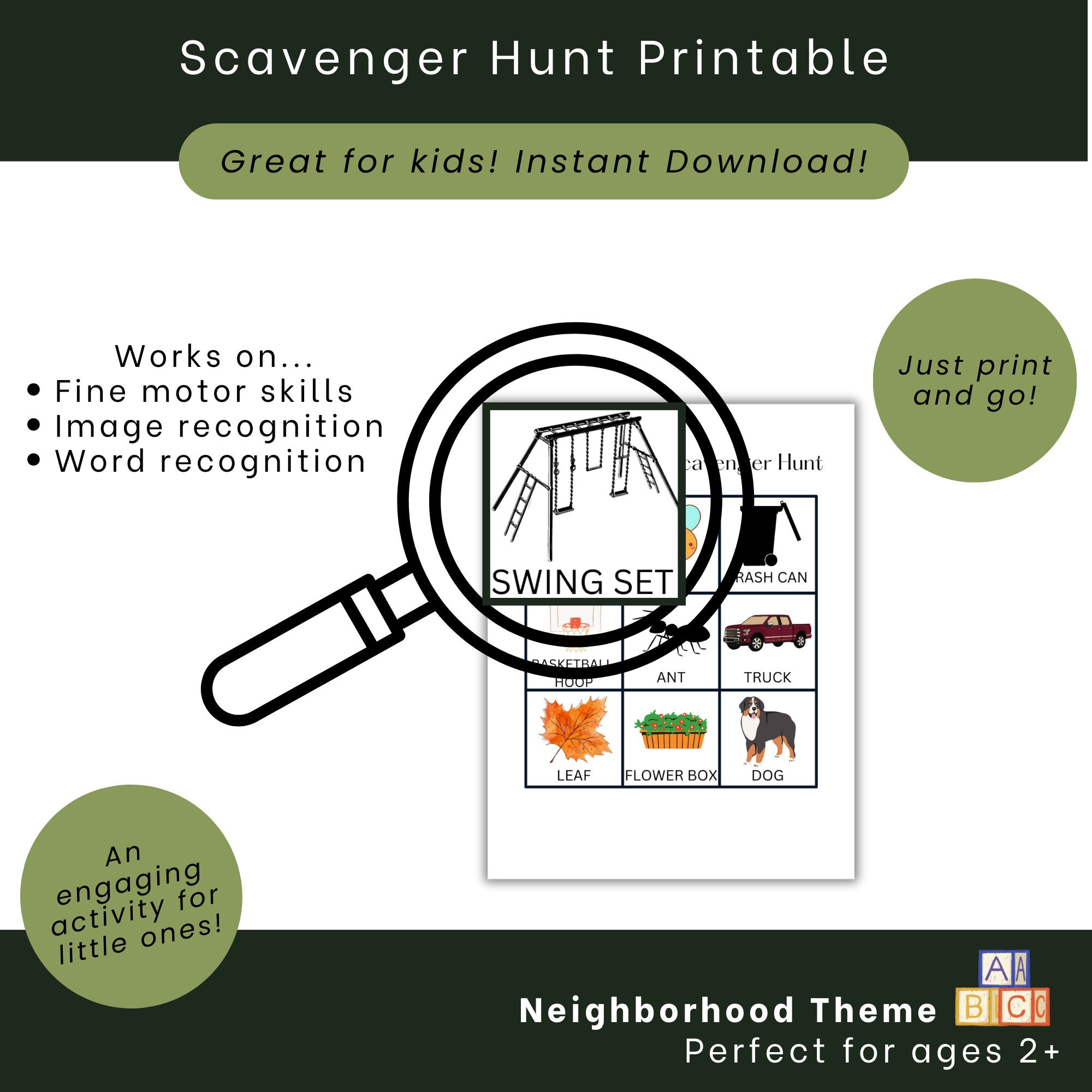 Toddler Scavenger Hunt, Neighborhood Walk Game, Outdoor Scavenger Hunt ...