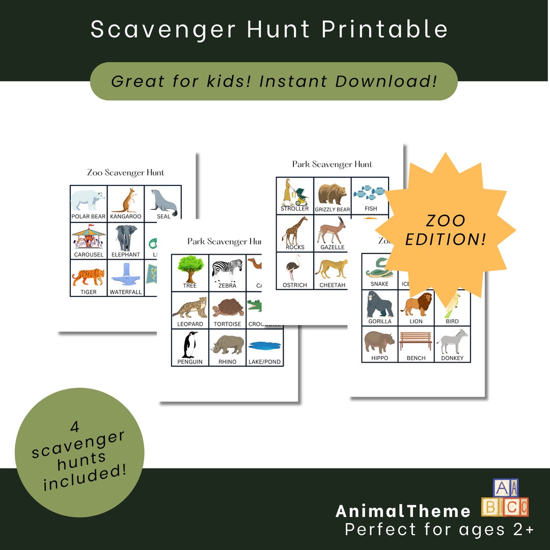 Zoo Scavenger Hunt Game for Kids, Preschool Activity, Scavenger Hunt ...