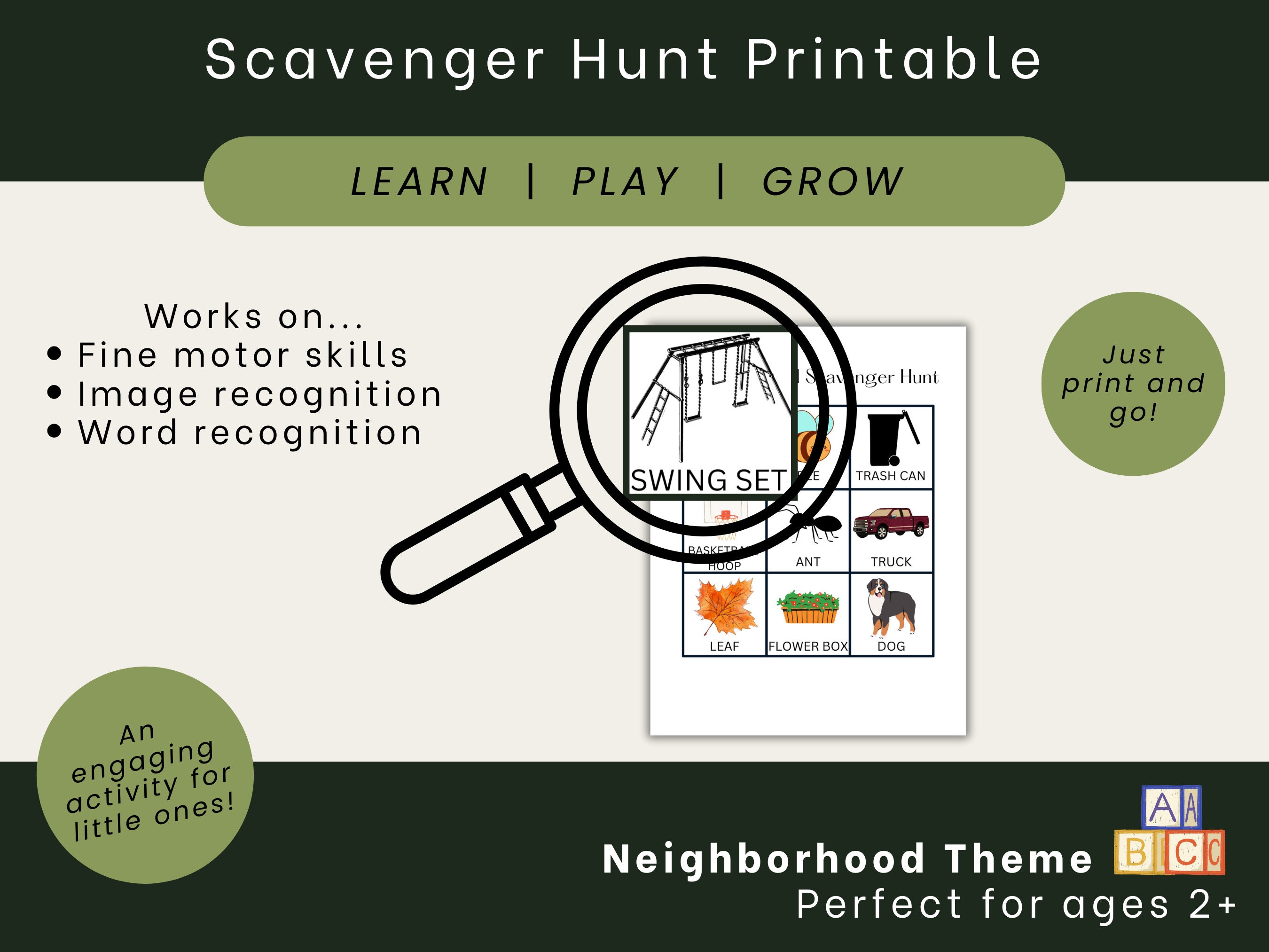 Toddler Scavenger Hunt, Neighborhood Walk Game, Outdoor Scavenger Hunt ...