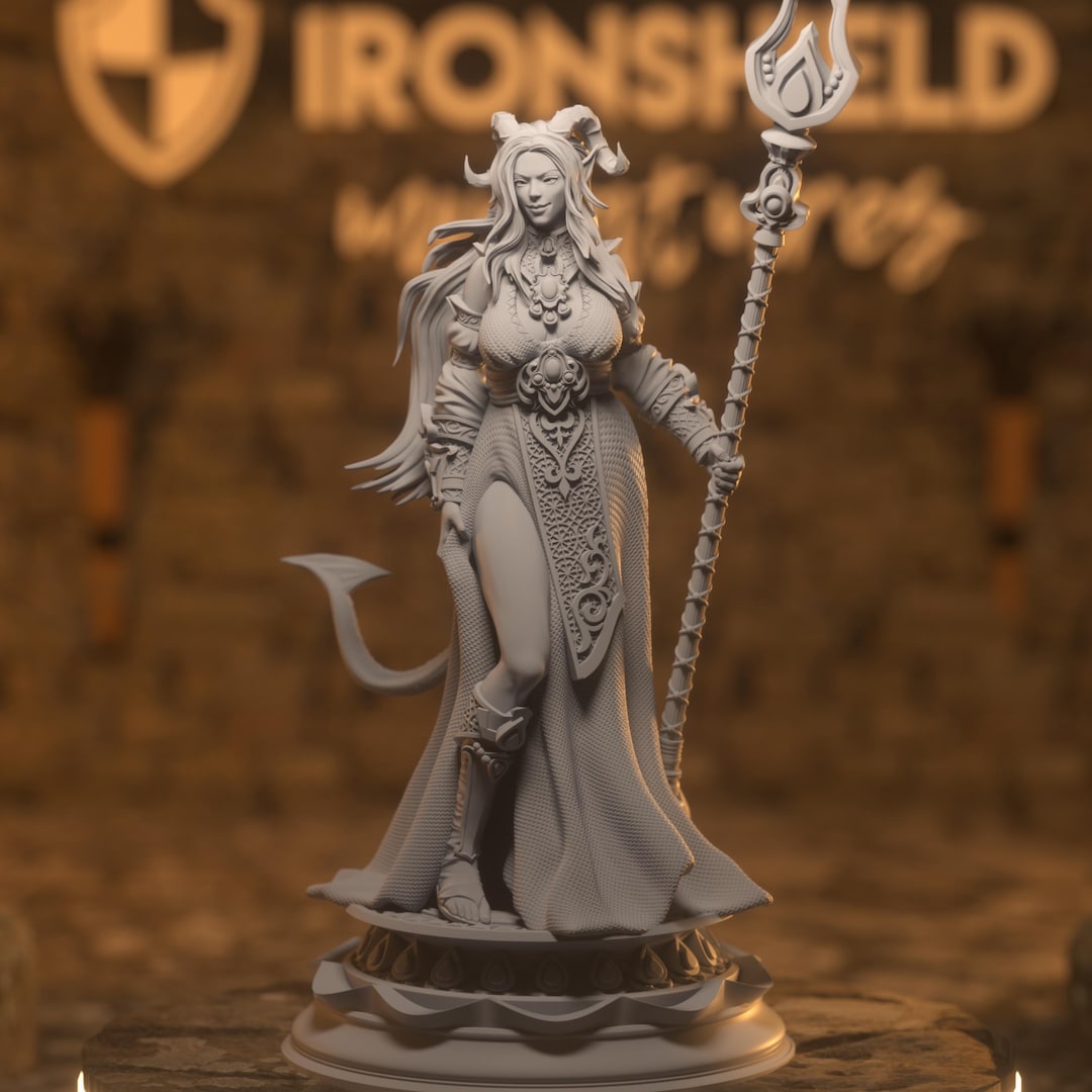 Tharia Moonshadow Tiefling Moon Cleric Figure 14k + Base Print 3D RPG Miniature Gift Idea Mini ...