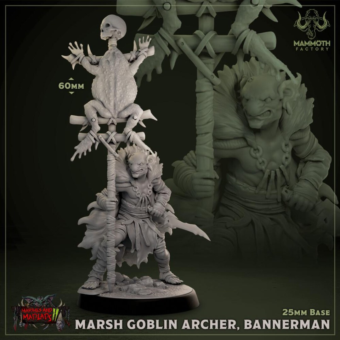 Marsh Goblin Rogue Banner Figure 12k 14k + BONUS Print 3D RPG Miniature ...
