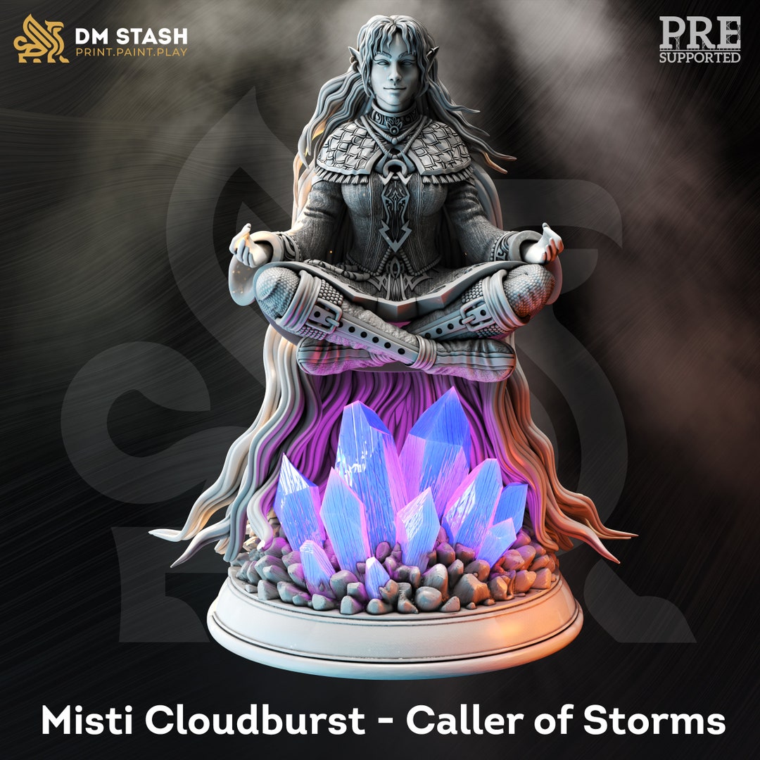 Elf Storm Sorcerer Misti Cloudburst Figure 12k Base Print 3D RPG ...