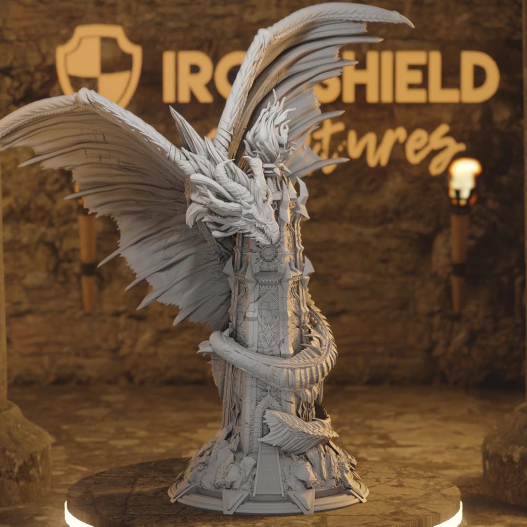 Fyroth - Ancient Mana Wyrm + Tower Figure 16k + Base Print 3D RPG ...