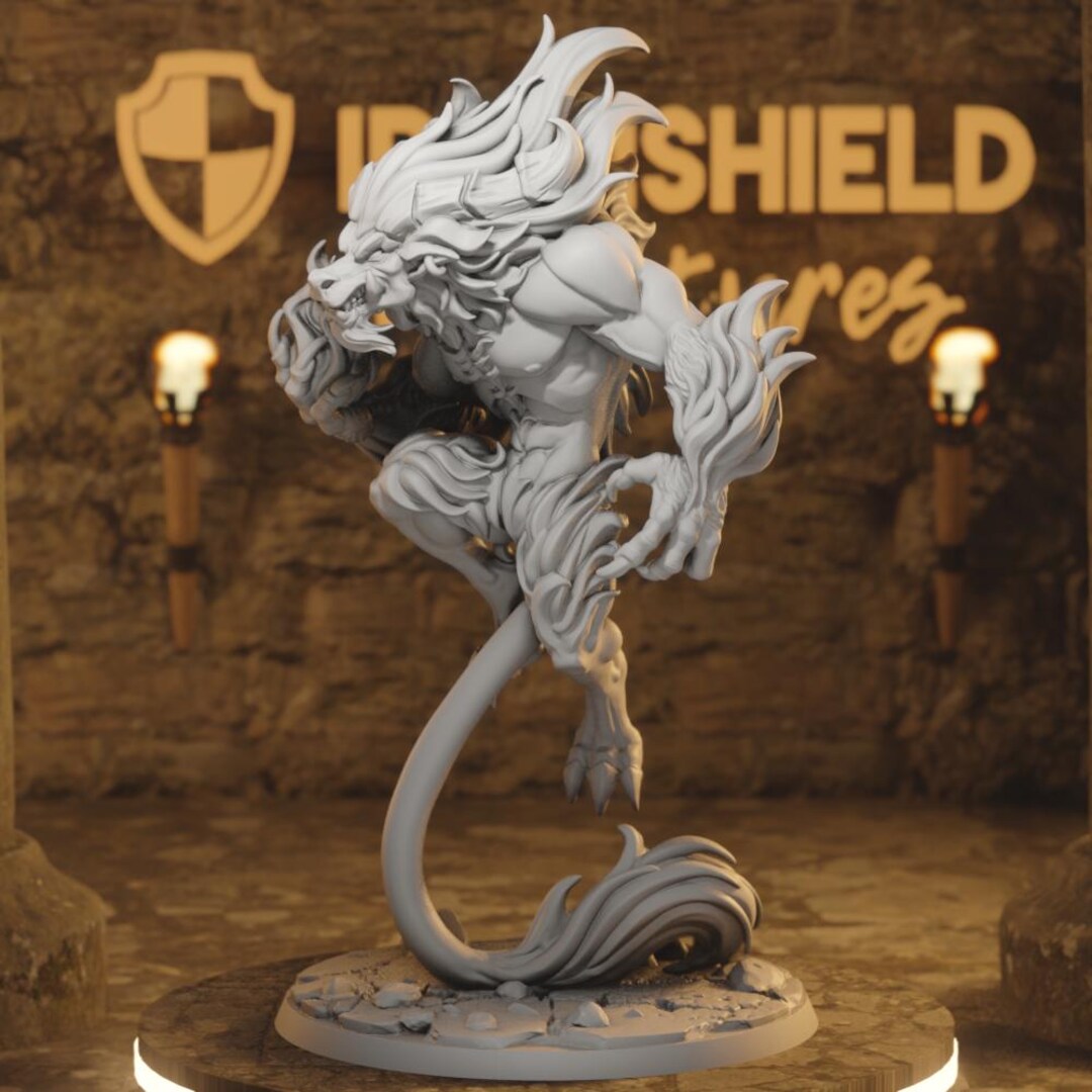 Balorgh Fire Demon Wolf Lion Mutant Figurine 16k + Base Print 3D RPG ...