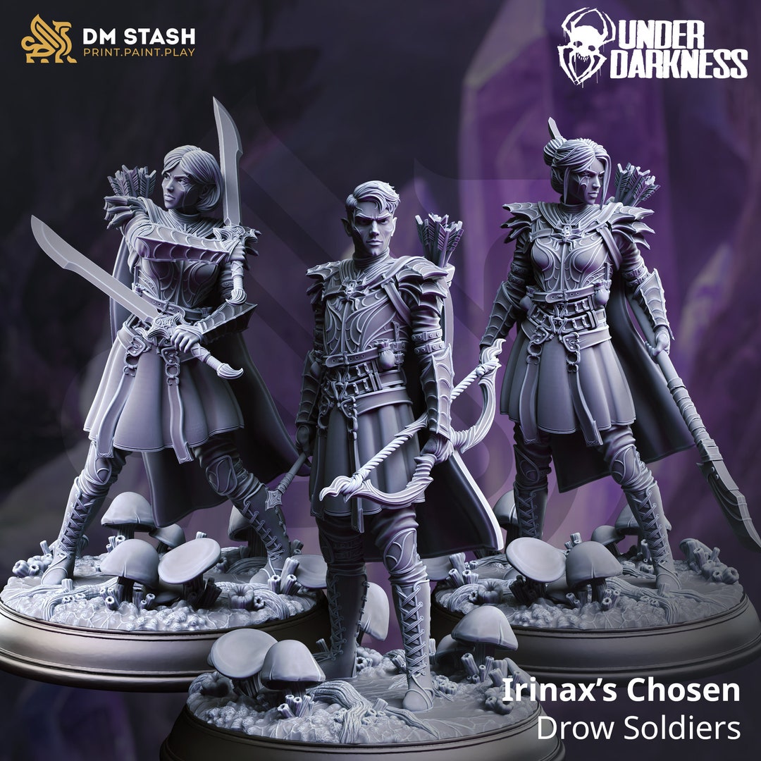 Drow Soldiers Irinax's 3 Warriors Bundle Figure Base BONUS Print 3d 12k ...