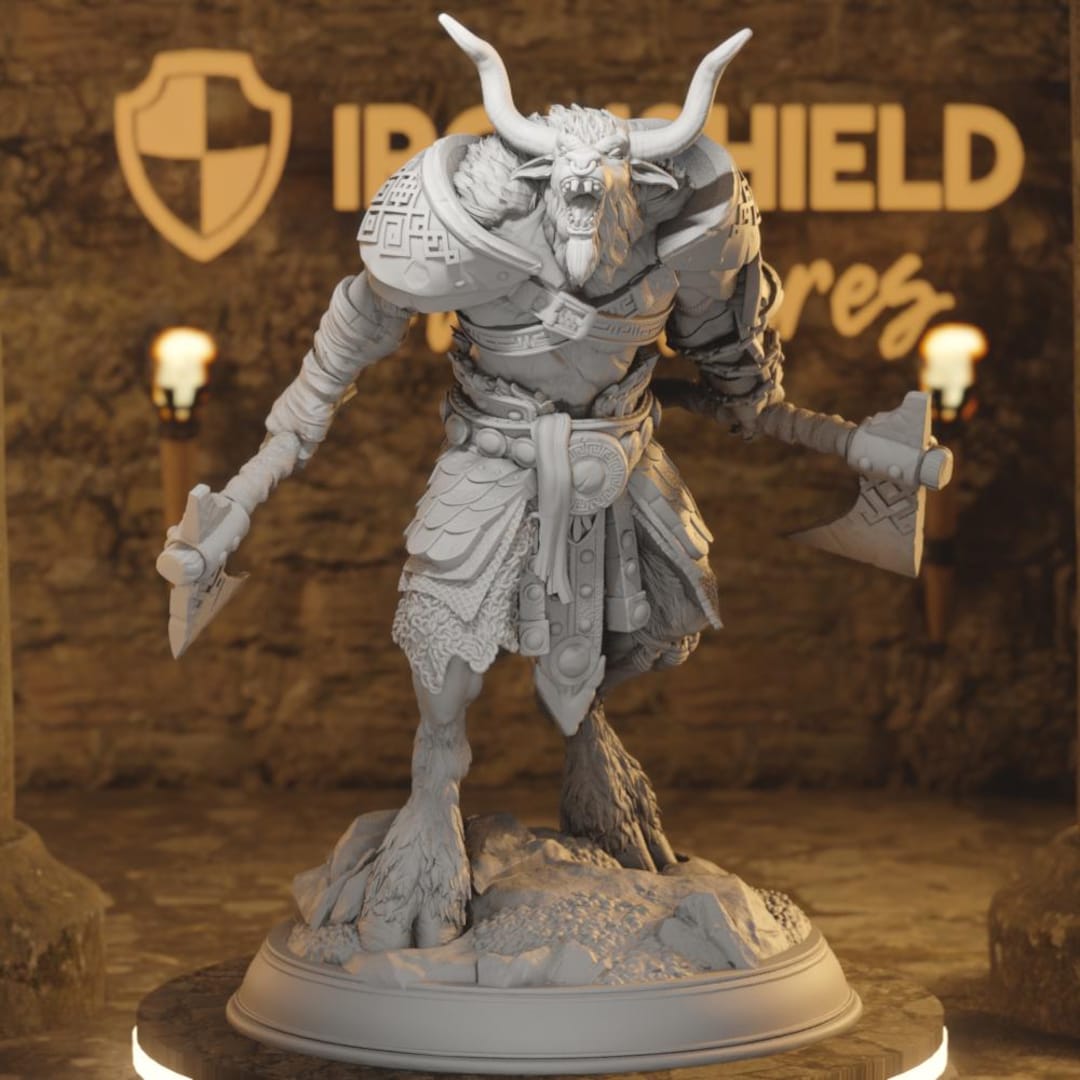 Hannes Beastfolk Minotaur Barbarian Fighter Figure 12k + Base Print 3D ...