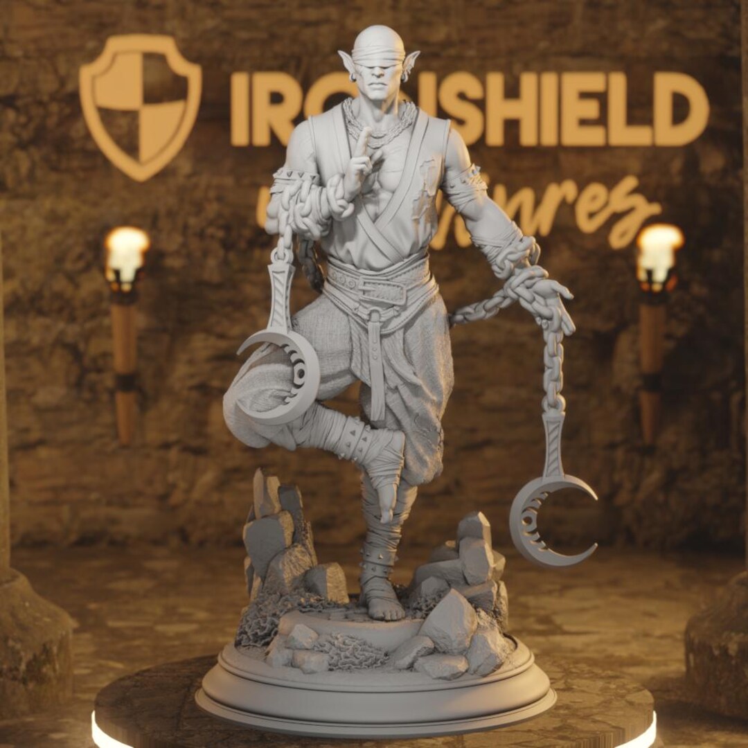 Uxas – Drow Lunar Monk Hero Fighter Figure 16k + Base 3D Printed RPG ...