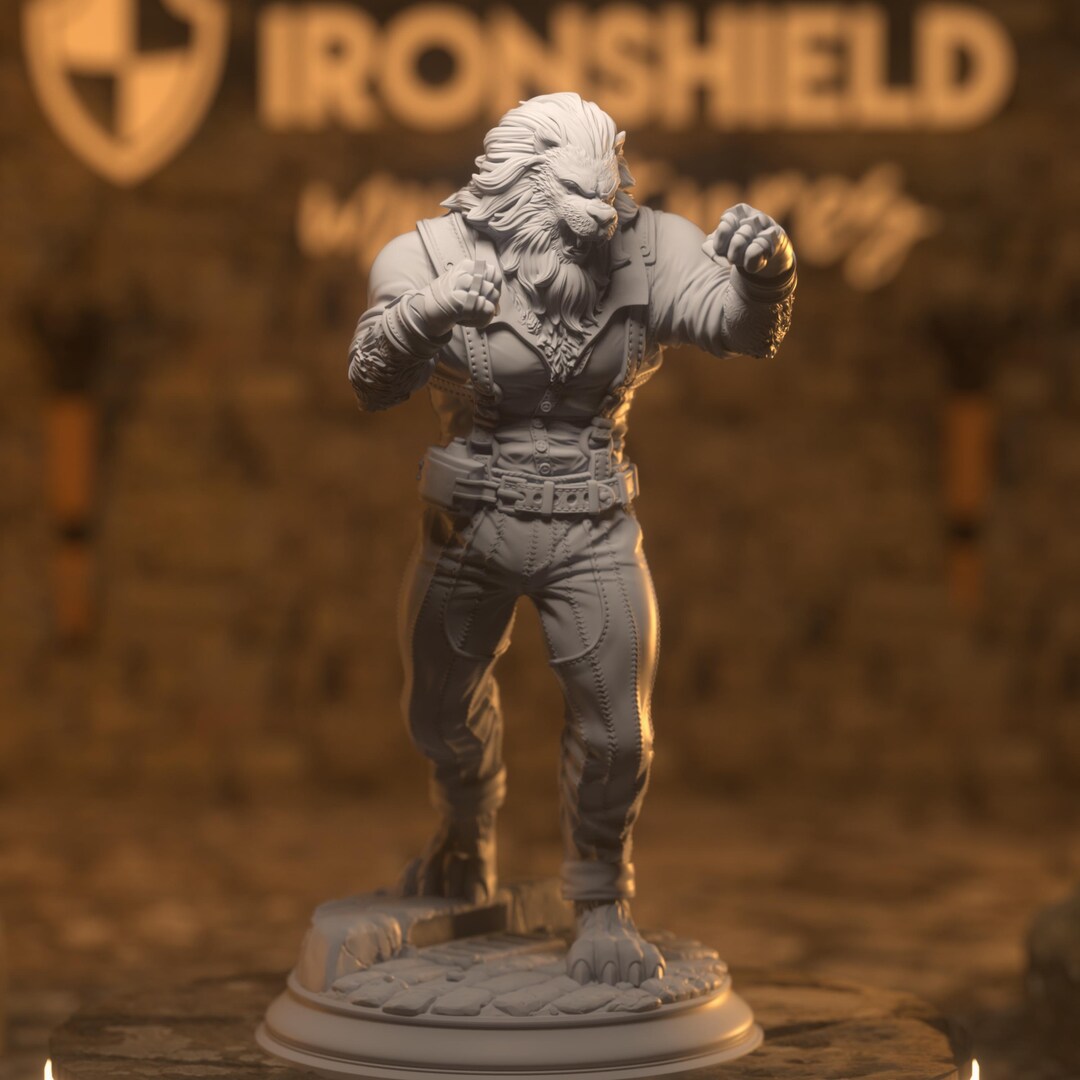 Vaa'dren Lionfolk Pugilist Fighter Rogue Figure 14k + Base Print 3D RPG ...