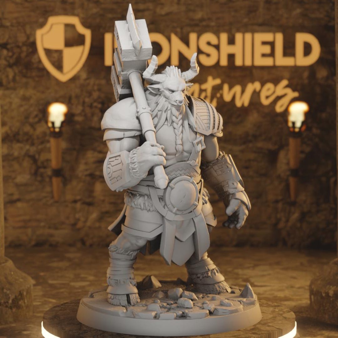 Nautrir Combat Minotaur Hammer Barbarian Mini for D&D Dnd Figure Print ...