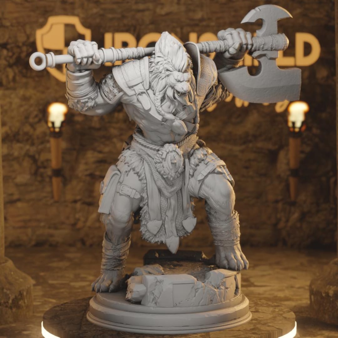 Lionfolk Barbarian Beastfolk Warrior - Ezeqial Figure 16k + Base Print ...
