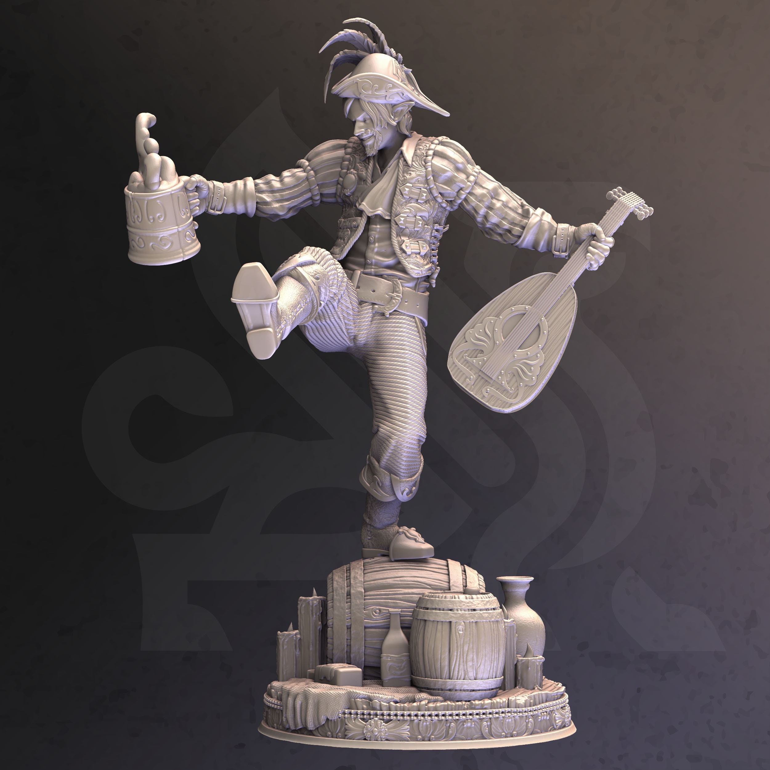 Drunk Half-elf Bard - Brekken Barrel Figure + Base + BONUS Print 3d 12k ...