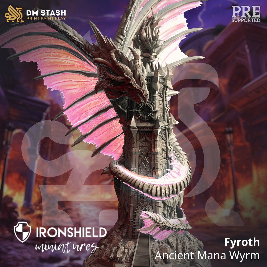 Fyroth Ancient Mana Wyrm Tower Figure 12k Base Print 3D RPG Miniature ...
