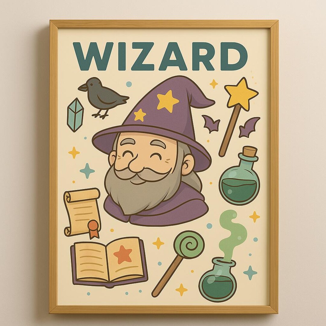 Cute Wizard D&D Class Poster – RPG Digital Wall Art for Players and Dms ...