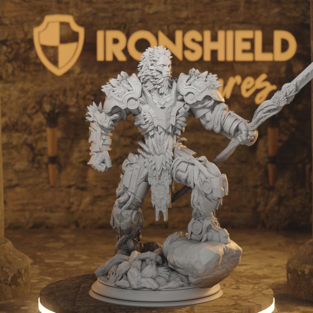 Warforged Druid - Myrion Stoneheart Warrior Figure 12k + Base Print 3D ...