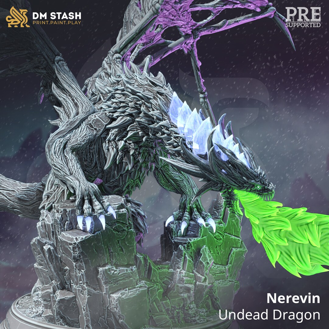 Undead Frost Dragon Nerevin Figure Base Print 3d 12k Dnd Miniature Gift ...