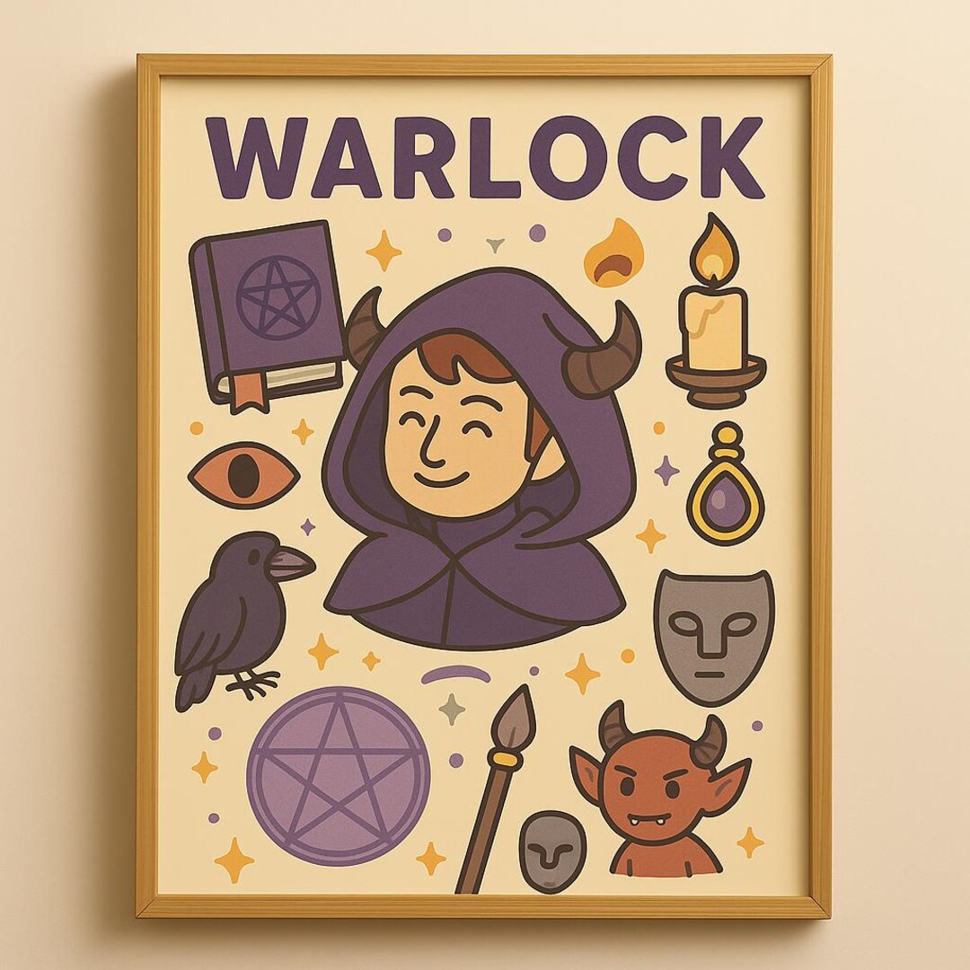 Cute Warlock D&D Class Poster – RPG Digital Wall Art for Players and ...