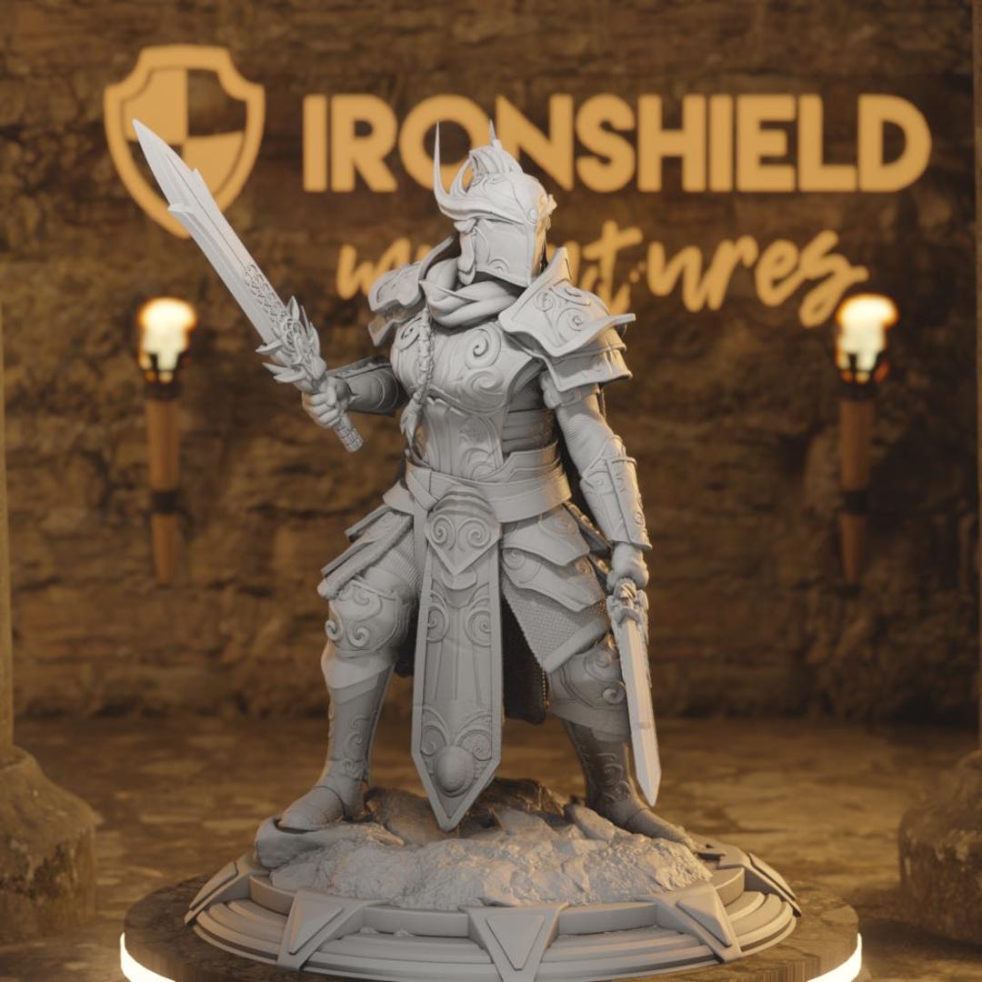 Vanguard Female High Elf Paladin Knight Figure 16k + Base Print 3D RPG ...