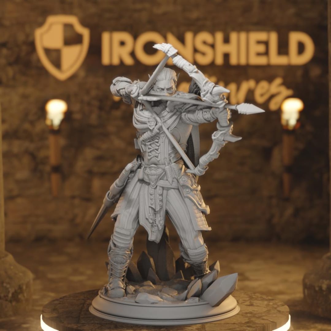 Viverik - Elf Drow Ranger Archer Figure 14k + Base + Bonus Print 3D RPG ...