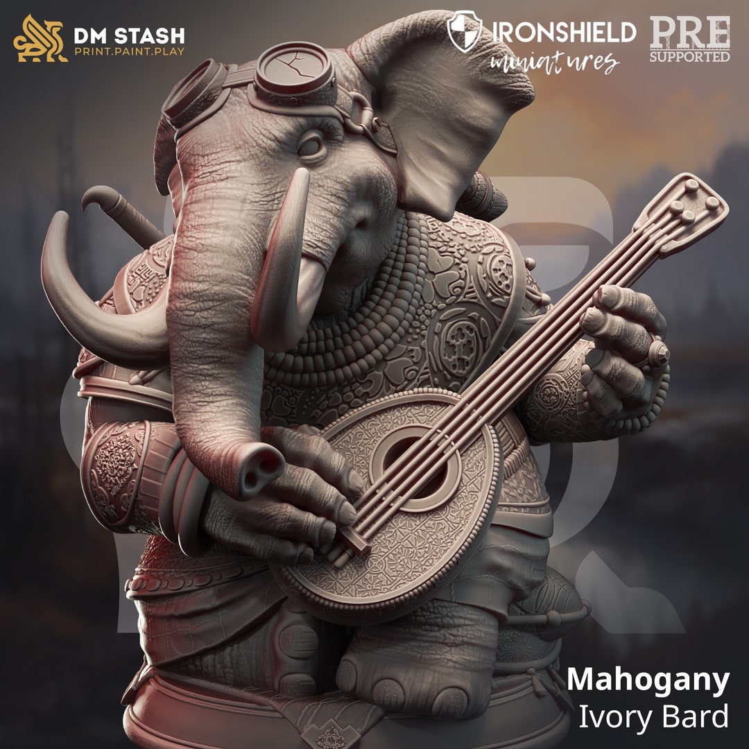 Mahogany Loxodon Bard Elephant Figure 12k Base Print 3D RPG Miniature ...