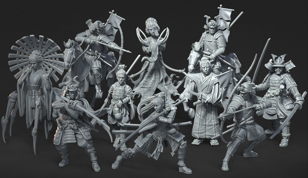 Set of 10 Samurai Figures Bundle Figures 12k 14k + BONUS Print 3D RPG ...