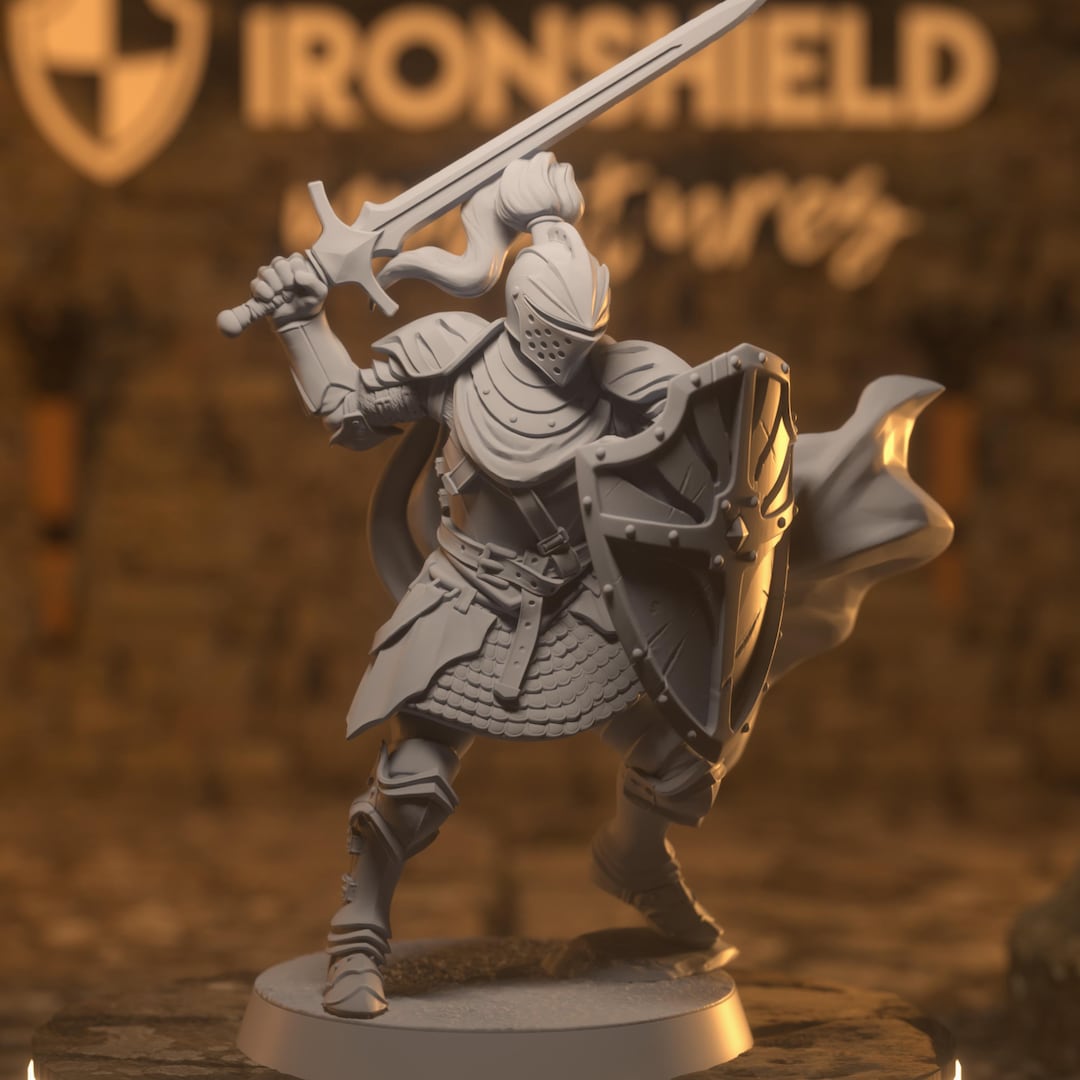 Longsword Knight Swordsman Figure 14k + Base Print 3D RPG Miniature ...