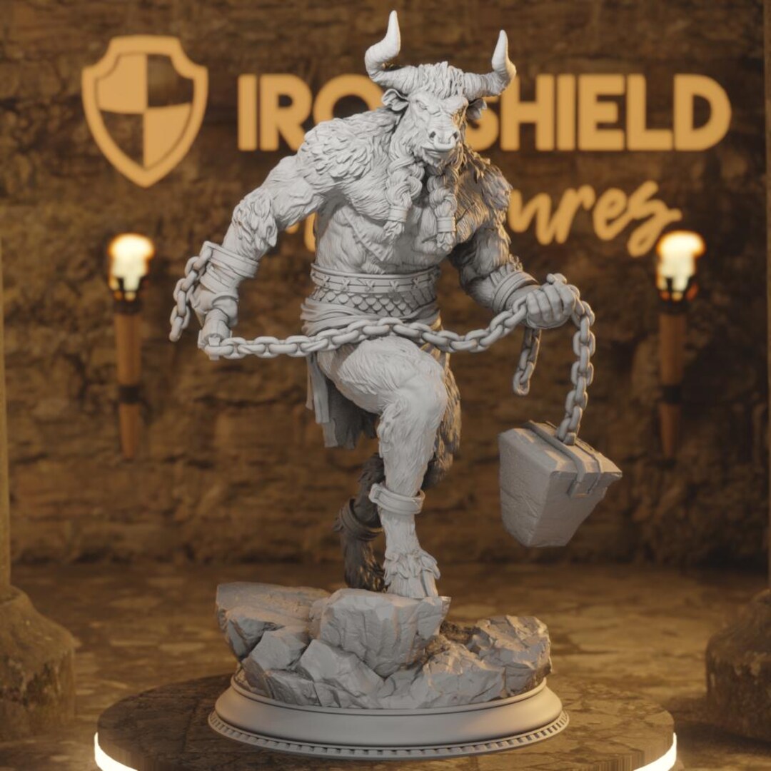 Minotaurs Bestfolk Barbarian Warrior 5e Figure 16k + Base Print 3D RPG ...