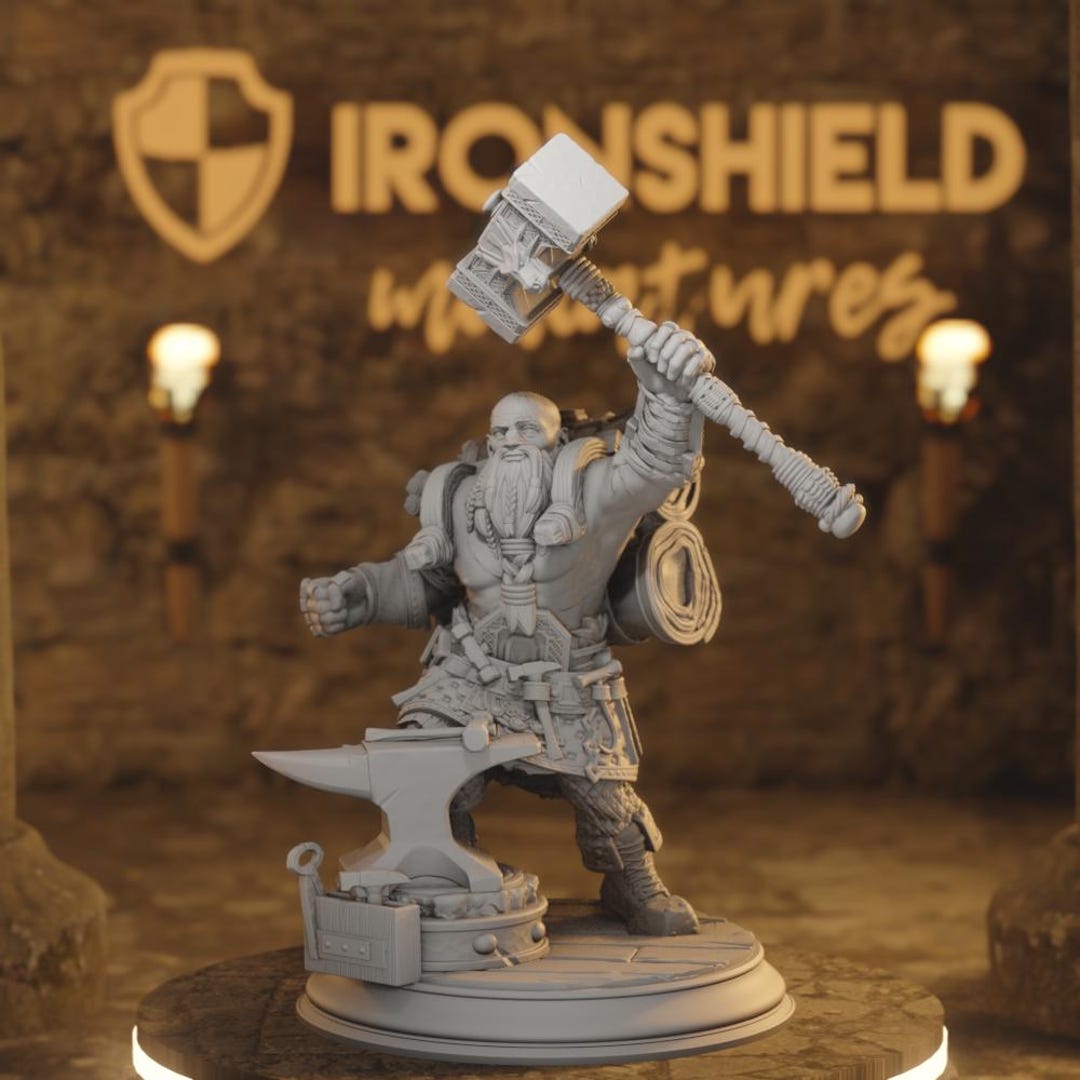 Hammerfist Dwarven Battle Blacksmith Figure 14k + Base + Bonus Print 3D ...