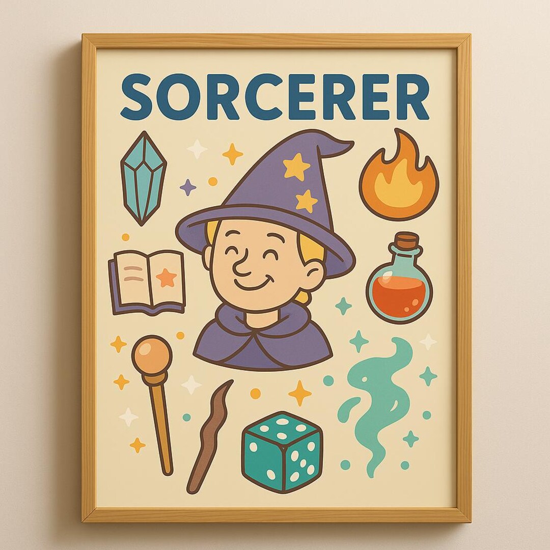 Cute Sorcerer D&D Class Poster – RPG Digital Wall Art for Players and ...
