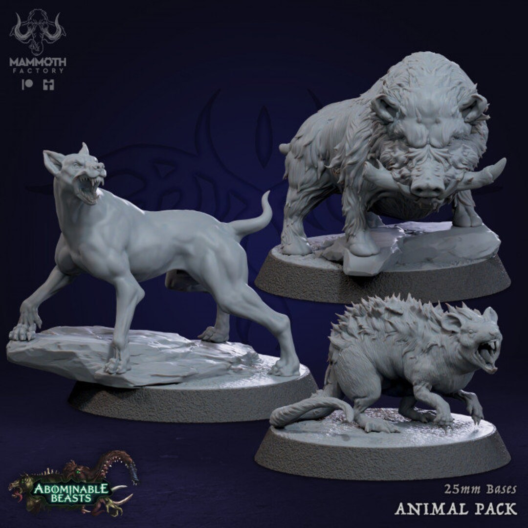 Animals Pack -dog, Boar, Giant Rat 3 Figures 12k + Base Print 3D RPG ...