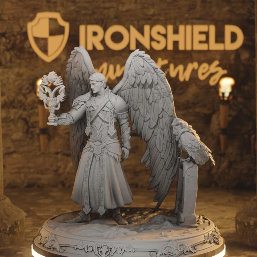 Namneri Elf Cleric Divine Angel and Owl Figure 16k + Base Print 3D RPG ...